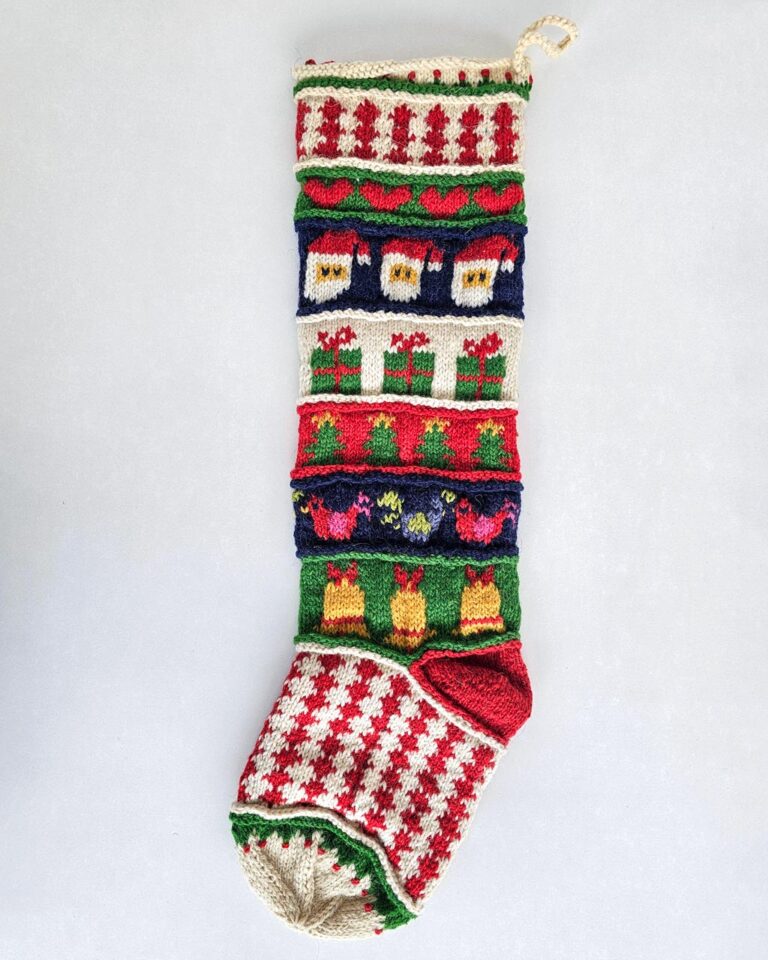 Patchwork Christmas Stocking with Christmas Emojis – Fair Trade